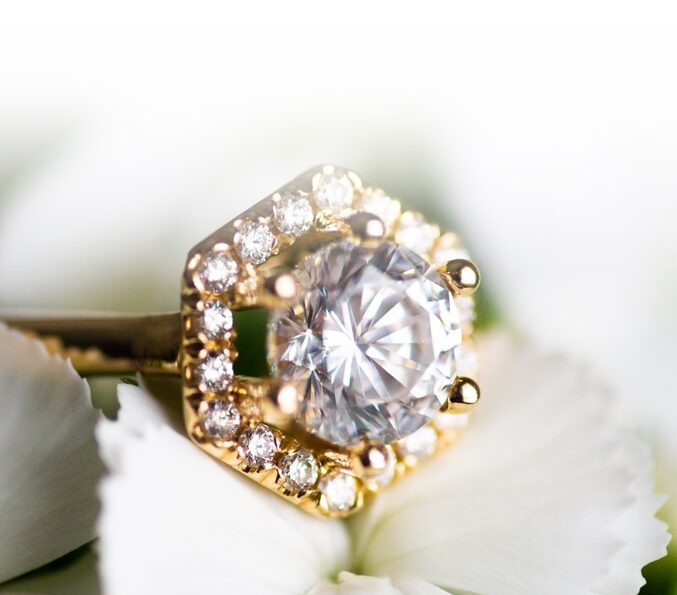 Hexagon Halo Diamond Engagement Ring - The Jewelbox